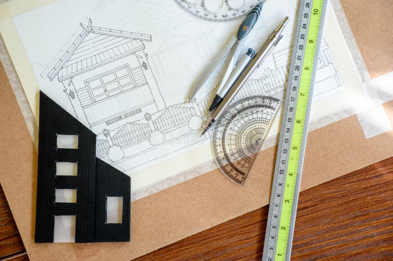 Top-view of Architectural Plans for Building a House and Miniature ...