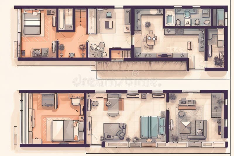 Top View Architecture Plan Apartment Set Studio. Generative AI Stock ...