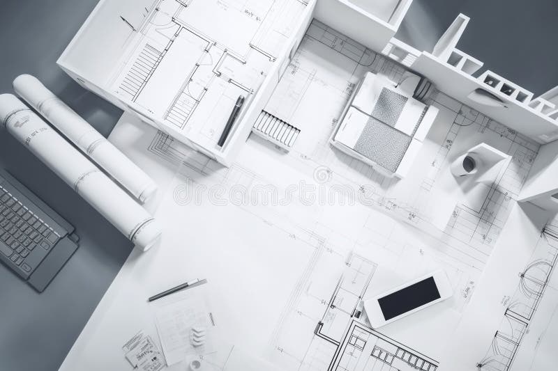 Top View Architecture Plan Blueprint in Modern Office - Ai Generated ...