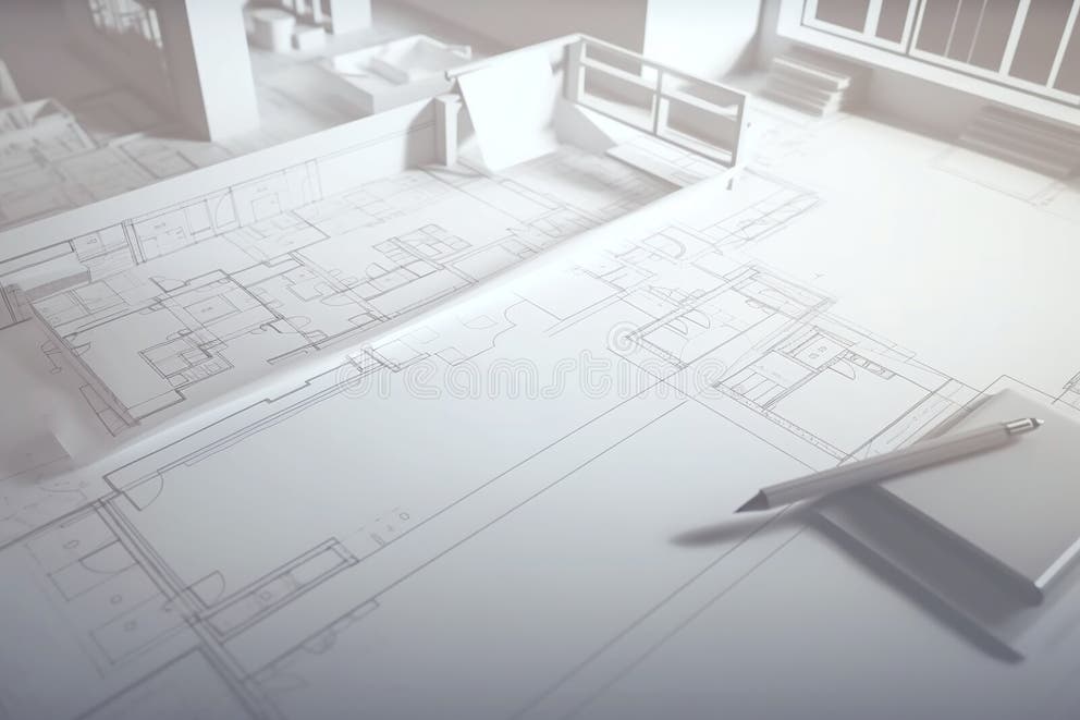 Top View Architecture Plan Blueprint in Modern Office - Ai Generated ...