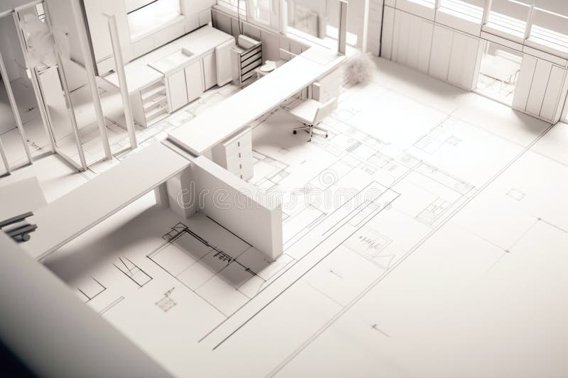 Architecture Plan Blueprint from Top View Modern Office - Ai Generated ...