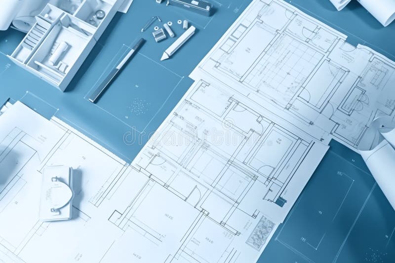 Architecture Plan Blueprint from Top View Modern Office - Ai Generated ...