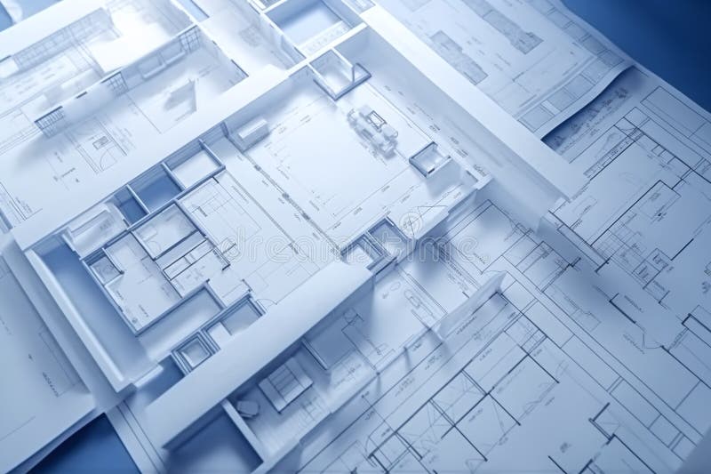 Top View Architecture Plan Blueprint in Modern Office - Ai Generated ...