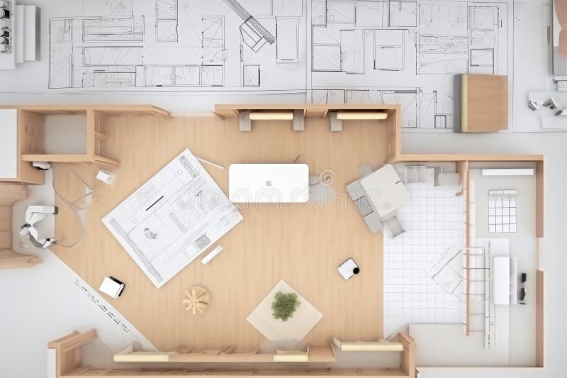 Top View Architecture Plan Blueprint in Modern Office - Ai Generated ...