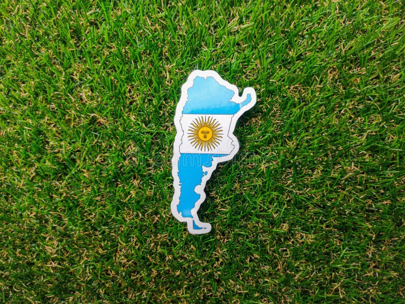 Top View of Argentina S Map on Its Flag Pattern on a Grassy Ground ...
