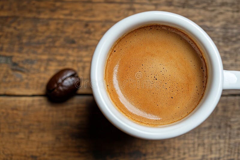 Top View, Aromatic Espresso in White Cup, Single Coffee Bean on Rustic ...