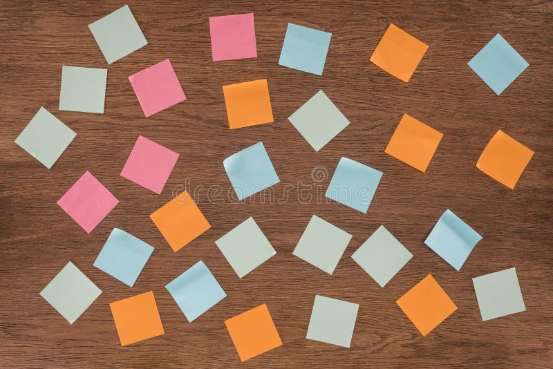 Top View of Arranged Colorful Post it Notes on Wooden Stock Image ...