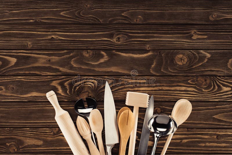 Top View of Arranged Kitchen Utensils Stock Image - Image of surface ...