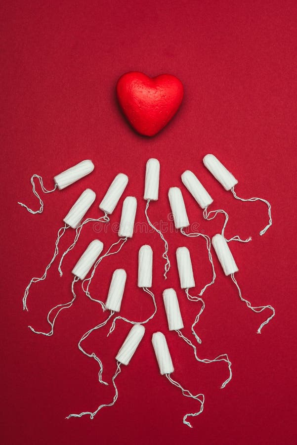 Top View of Arranged Menstrual Tampons and Red Heart Stock Image ...