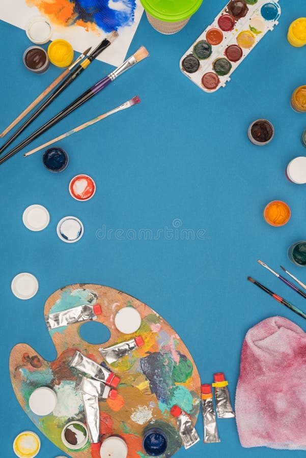Top View of Artist Working Place Stock Photo - Image of watercolor ...