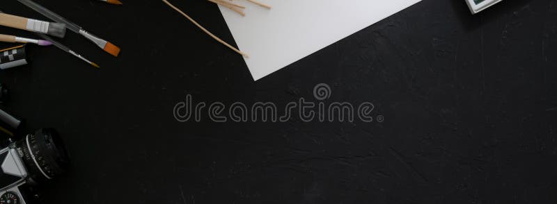 Top View of of Artist Workspace with Sketch Paper, Painting Tools and ...