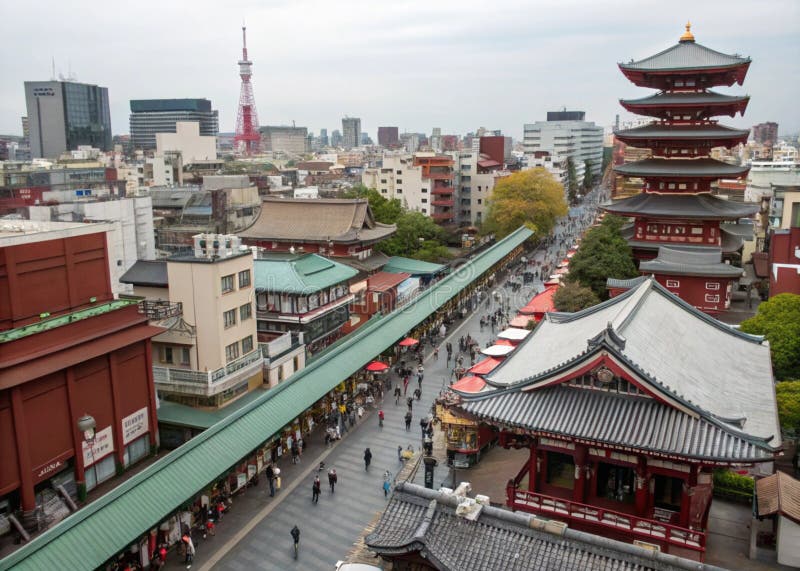 Top View of Asakusa Area in Tokyo, Japan Stock Illustration ...