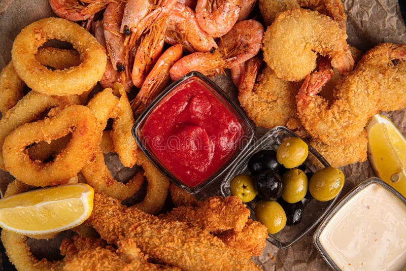 Assorted Deep Fried Beer Snacks Appetizer Set Stock Image - Image of ...