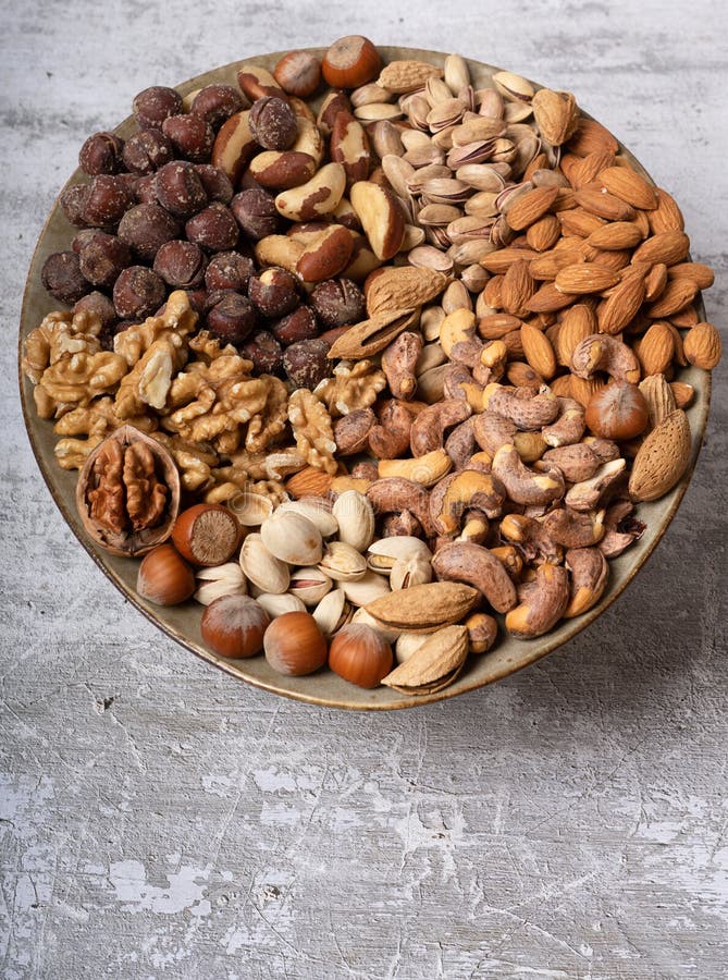 Top View of Assorted Different Types of Nuts on a Plate Stock Image ...