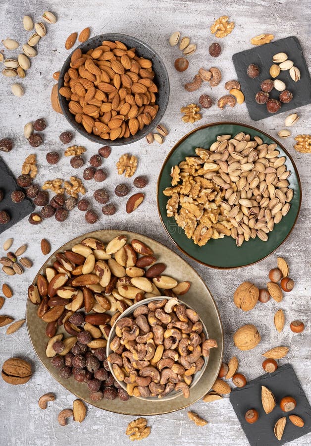 Top View of Assorted Different Types of Nuts on a Plate Stock Image ...