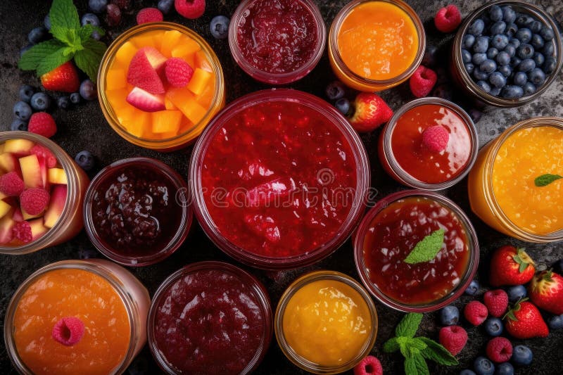 Top View of Assorted Fruit Preserves Stock Illustration - Illustration of canned, jelly: 284976156