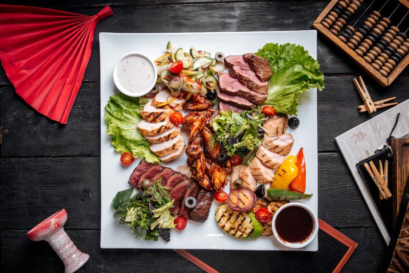 Assorted Grilled Meat Platter with Beef Chicken Stock Photo - Image of ...
