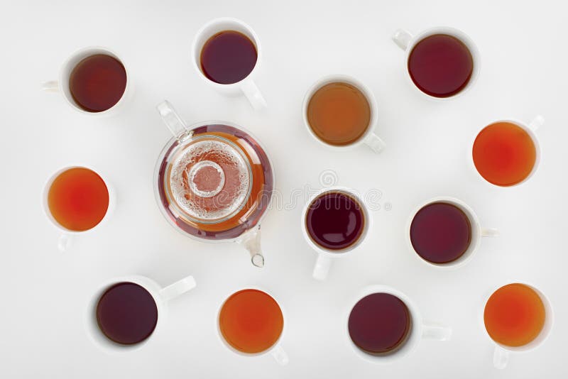 Top View of Assorted Herbal Tea in Cups and Teapot Stock Image - Image ...