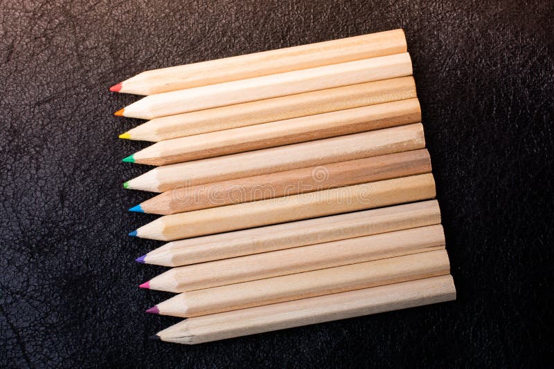 Top View of Assorted Small Coloring Pencils on a Dark Surface Stock ...