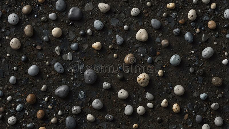 Top View of Assorted Smooth Pebbles and Stones on Dark Ground in ...
