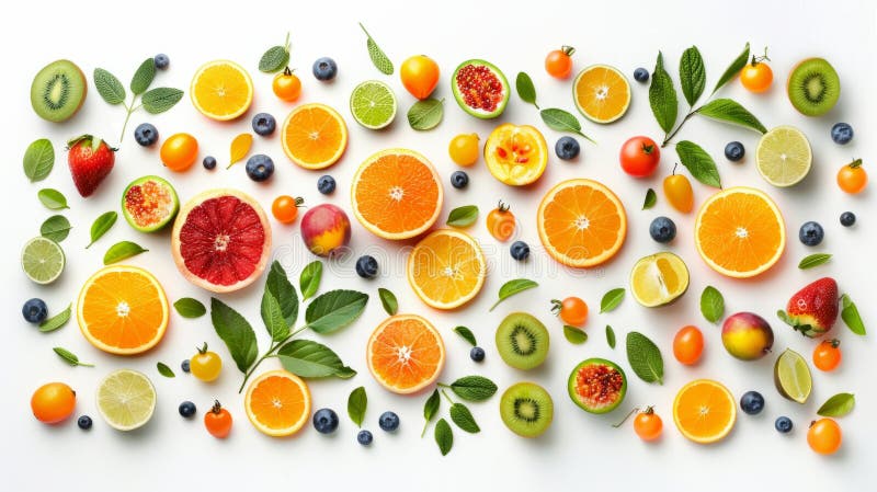 Top View of Assorted Spring Fruits Arranged in a Visually Striking ...