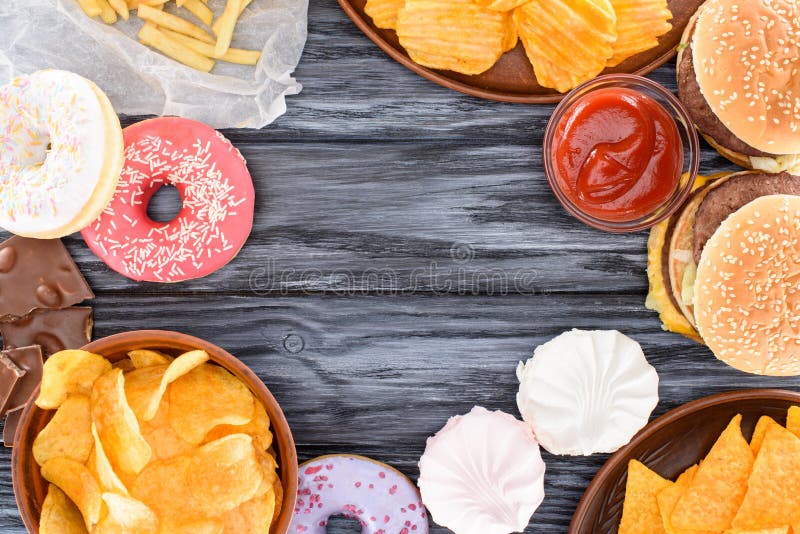 Top View of Assorted Sweets and Junk Food Stock Photo - Image of ...