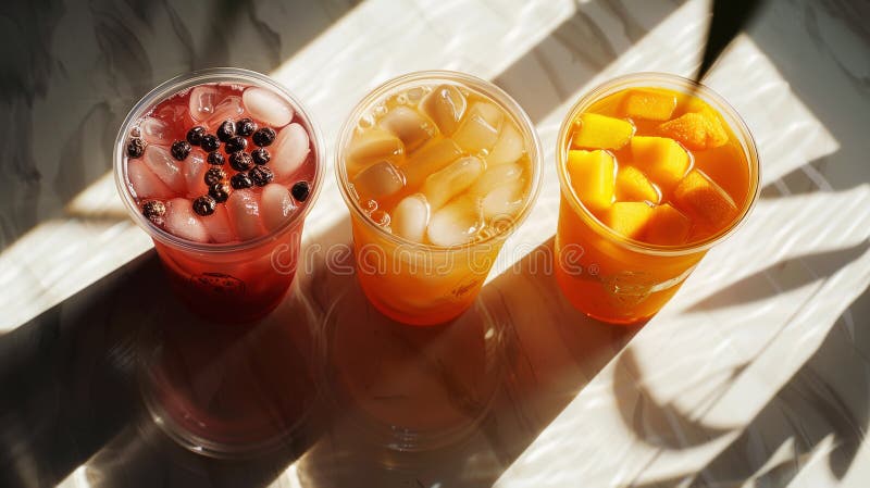 Top View of Assortment of Aesthetic Bubble Teas. Drink with Tapioca ...