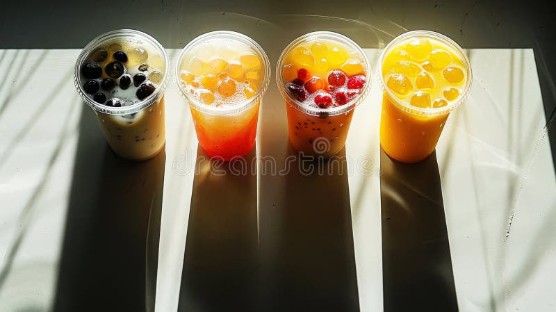 Top View of Assortment of Aesthetic Bubble Teas. Drink with Tapioca ...