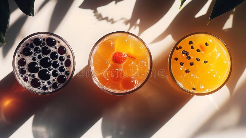 Top View of Assortment of Aesthetic Bubble Teas. Drink with Tapioca ...