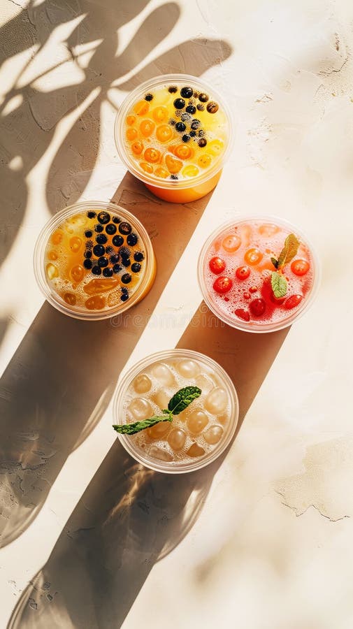 Top View of Assortment of Aesthetic Bubble Teas. Drink with Tapioca ...