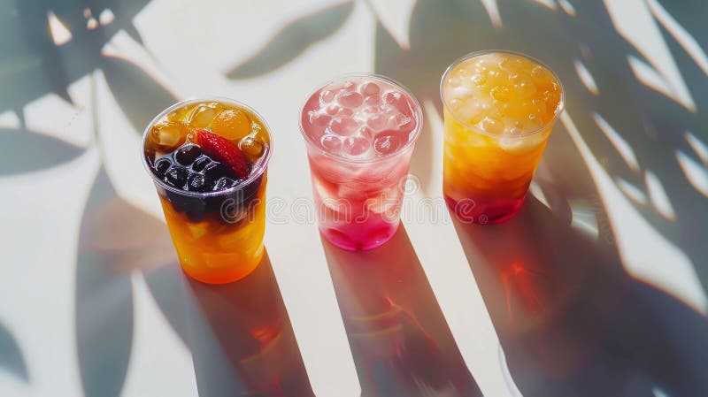Top View of Assortment of Aesthetic Bubble Teas. Drink with Tapioca ...