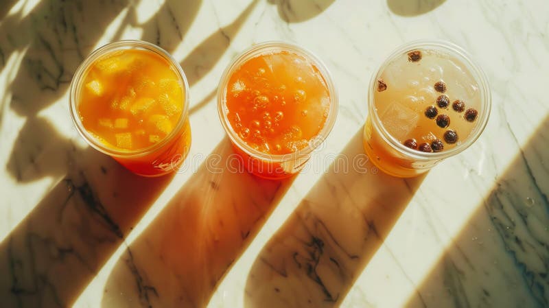 Top View of Assortment of Aesthetic Bubble Teas. Drink with Tapioca ...