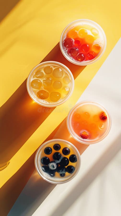 Top View of Assortment of Aesthetic Bubble Teas. Drink with Tapioca ...