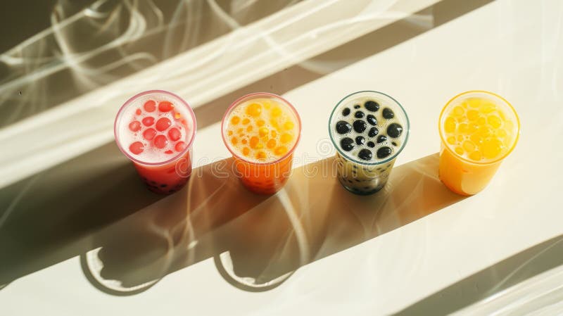 Top View of Assortment of Aesthetic Bubble Teas. Drink with Tapioca ...