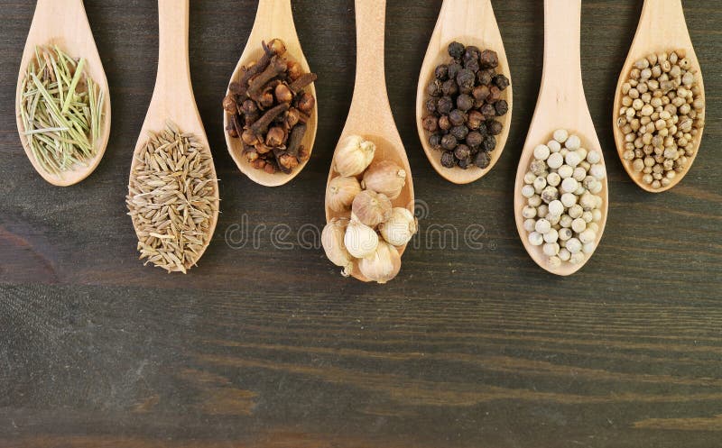 Assortment of Spices in Wooden Spoons Stock Image - Image of tasty ...
