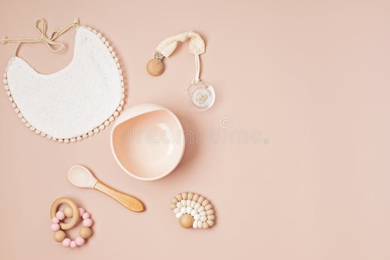 Top View of Baby Tableware. First Safe Plate for Baby and Toddler Stock ...