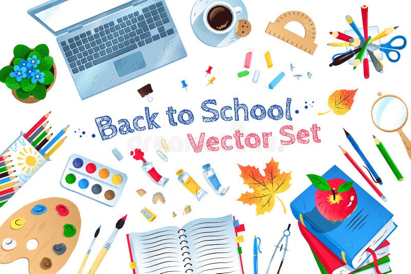 Top View Back To School Vector Set Stock Vector - Illustration of ...