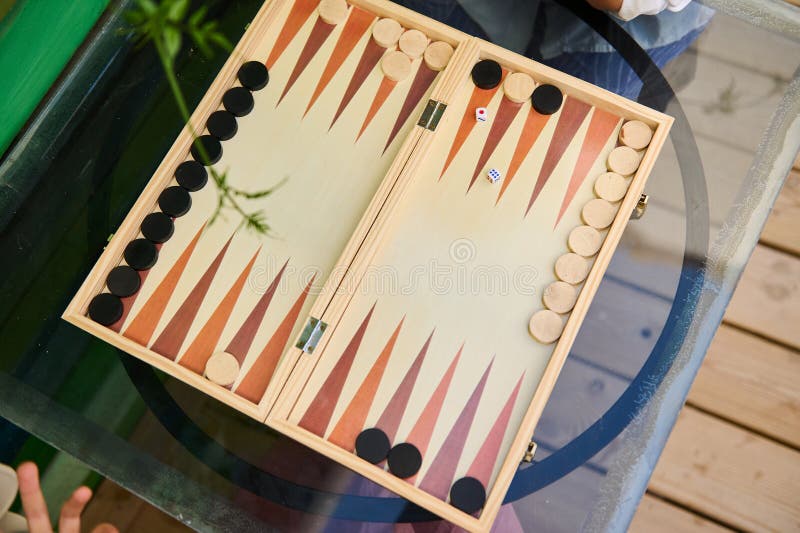 Top View of a Backgammon Game in Progress on a Glass Table Stock Photo ...