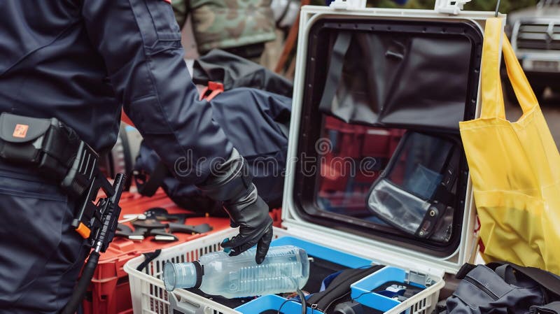 Top View Background Image of Toolkit Case and Equipment of Police and ...