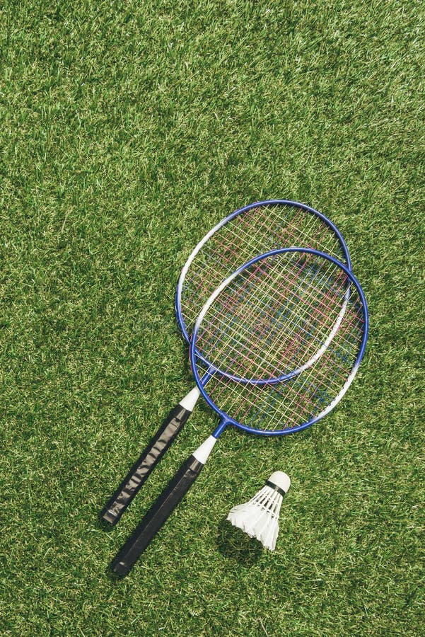 Top View of Badminton Rackets and Shuttlecock Stock Photo - Image of ...