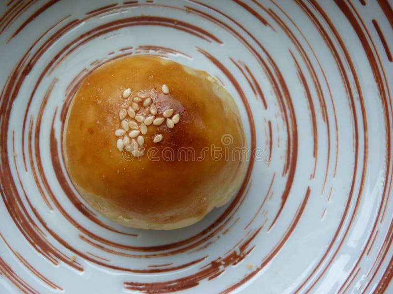 Top View of a Baked Bun with Almonds on it Stock Image - Image of ball ...