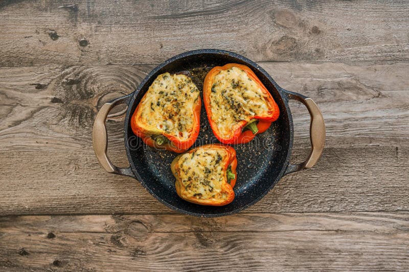 Top View of Baking Casserole with Roasted Goat Cheese Stuffed Bell ...