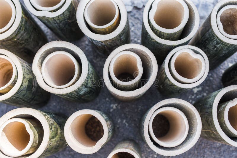 Top View of Bamboo Tree Material Standing on the Asphalt Ground in ...