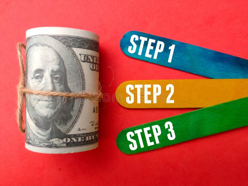 Top View Banknotes and Colored Ice Cream Stick with Text STEP Stock ...