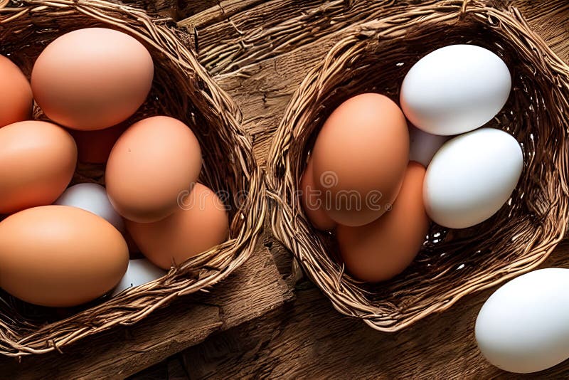 Top View of Baskets with Organic White Eggs and Brown Eggs Stock Image ...