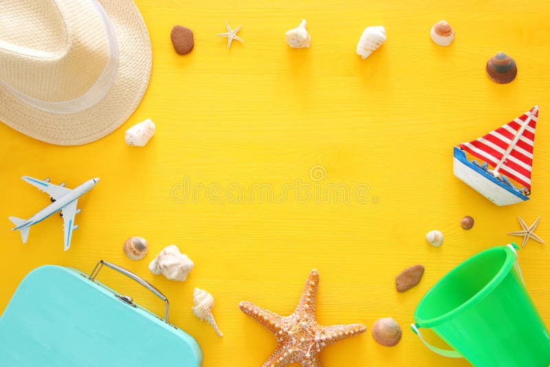 Top View Beach and Vacation Concept with Nautical Life Style Objects ...