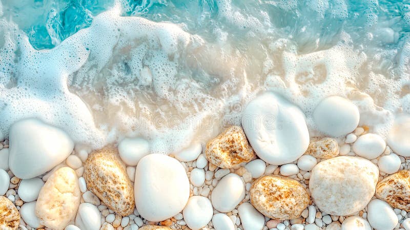 Top View of a Beach with White Rocks and Pebbles Ocean. Summer Vacation ...