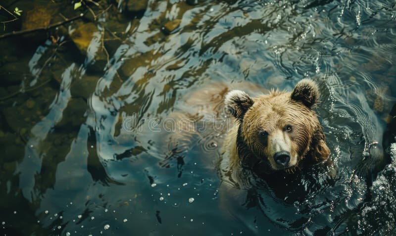 Top View of a Bear Bathing in a River Cool Water Stock Photo - Image of ...