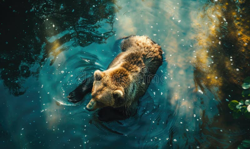 Top View of a Bear Bathing in a River Cool Water Stock Image - Image of ...