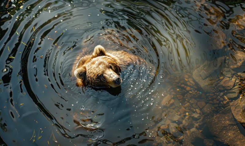 Top View of a Bear Bathing in a River Cool Water Stock Image - Image of ...